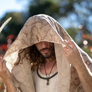 SHIPIBO Cotton Scarf Shawl Beige Sacred Pattern Festival - Etsy