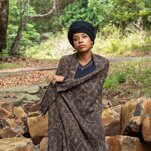 SHIPIBO Cotton Scarf Black Gold Shawl Sacred Geometry Icaro Pattern ...