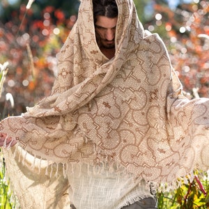 SHIPIBO Cotton Scarf Shawl Beige Sacred Pattern Festival - Etsy