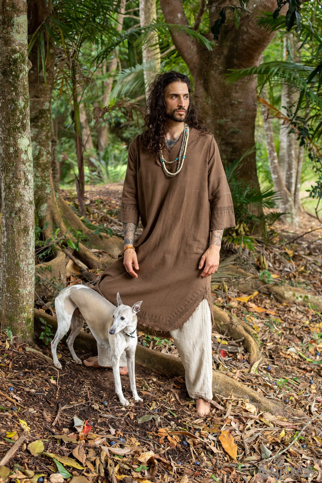 YOSEPH Brown Aramaic Gown Kurta Long Top Male Dress Shirt Biblical ...