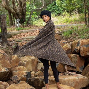 SHIPIBO Cotton Scarf Black Gold Shawl Sacred Geometry Icaro Pattern ...