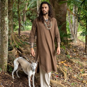 YOSEPH Brown Aramaic Gown Kurta Long Top Male Dress Shirt Biblical ...