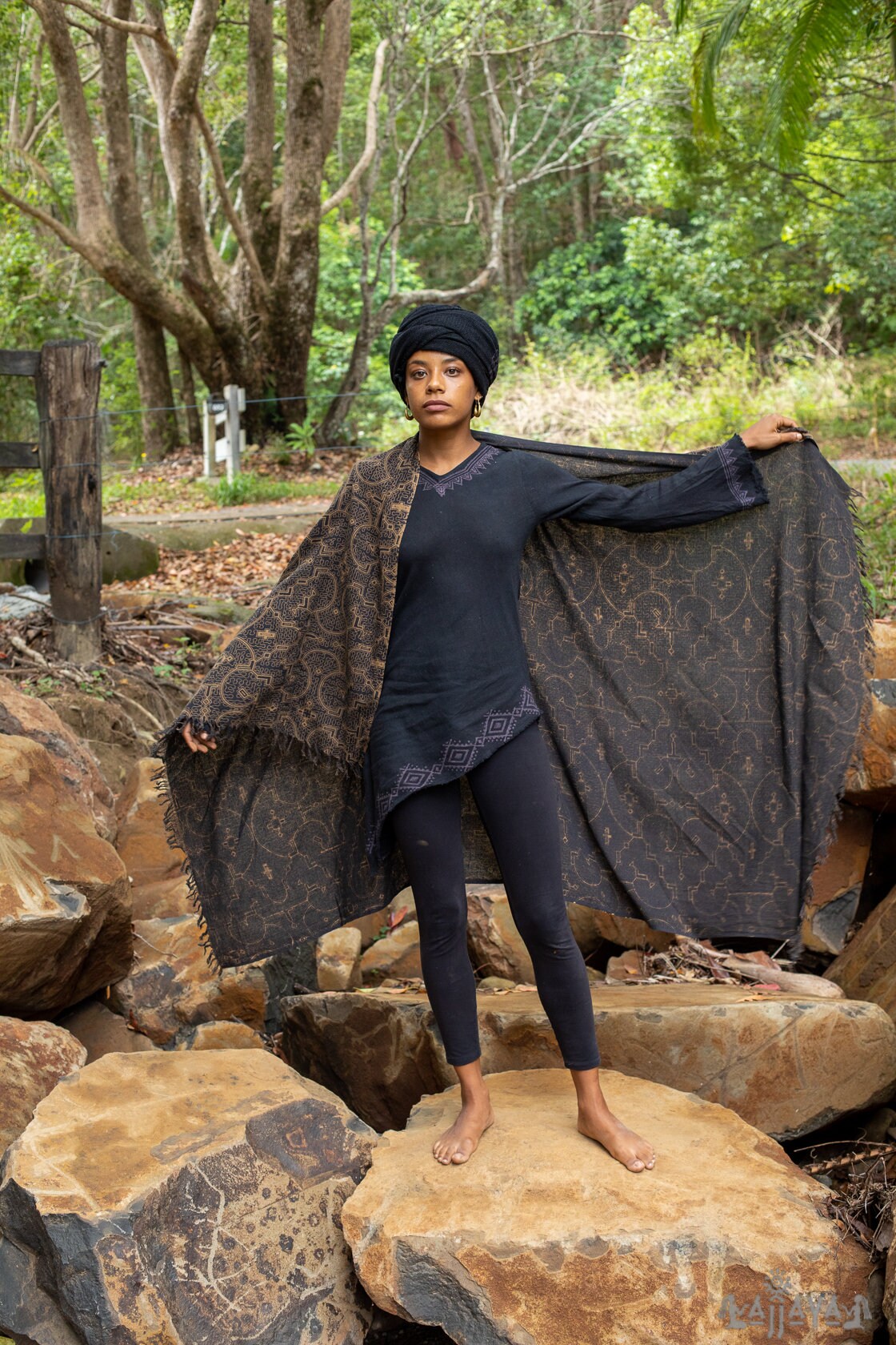 SHIPIBO Black Gold Scarf Cotton Shawl Sacred Geometry Pattern - Etsy UK