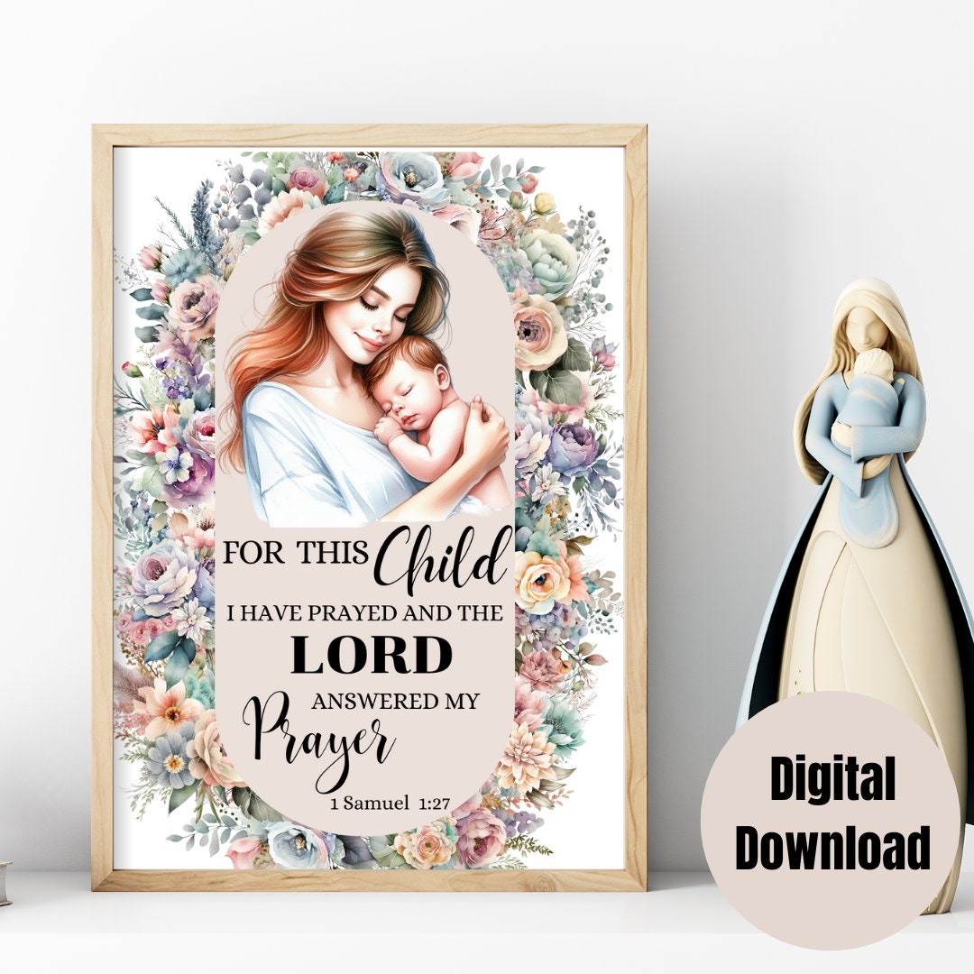For This Child I Have Prayed, Printable Wall Art, Christian Women Gift ...