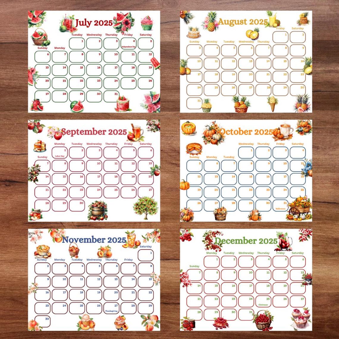 Fruit Calendars, Printable Calendar, 2025 Calendars, Watercolor ...