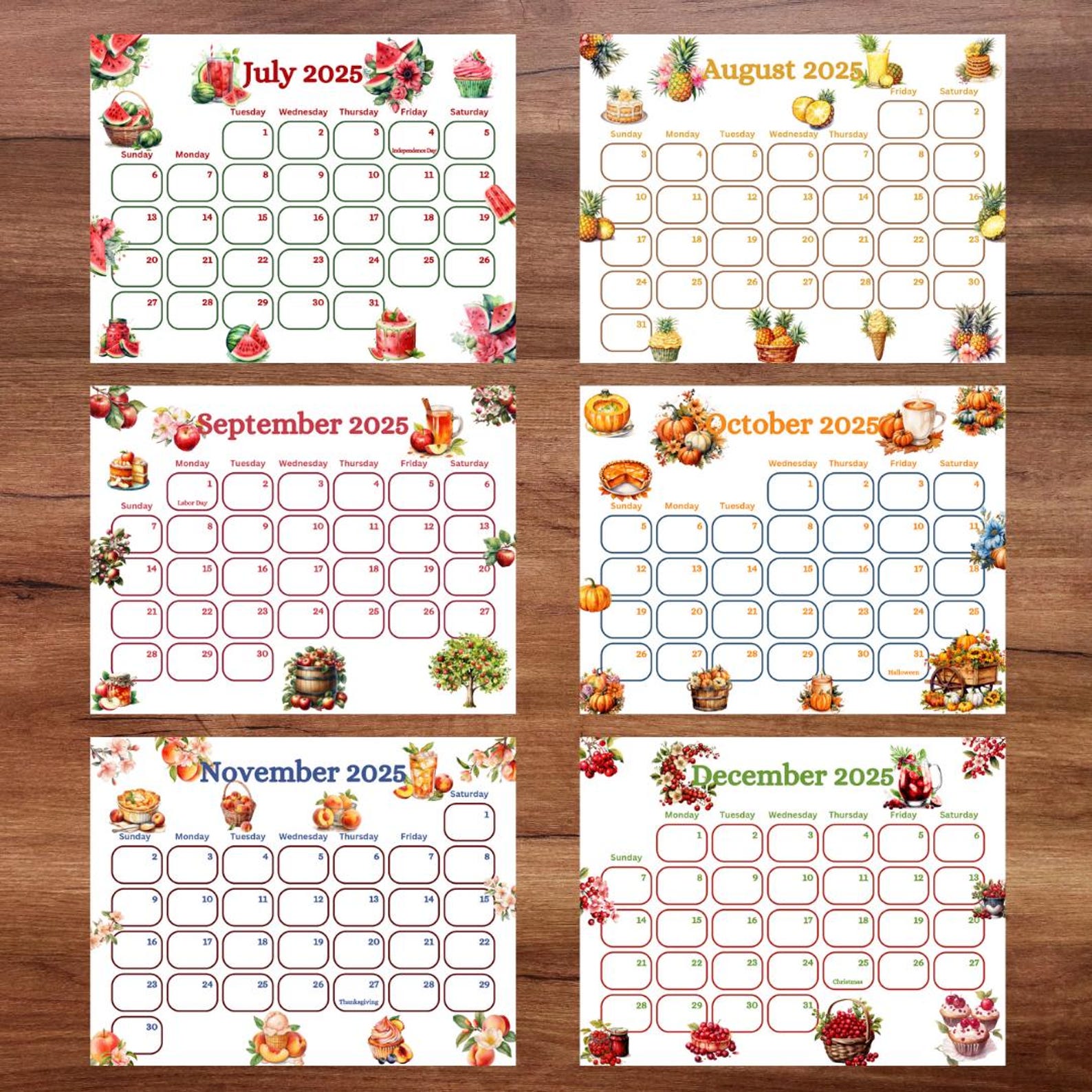 Fruit Calendars, Printable Calendar, 2025 Calendars, Watercolor ...