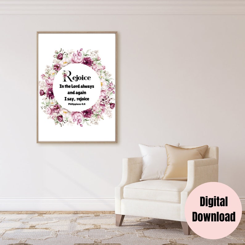Rejoice in the Lord Always Printable Wall Art, Philippians 4:4 ...