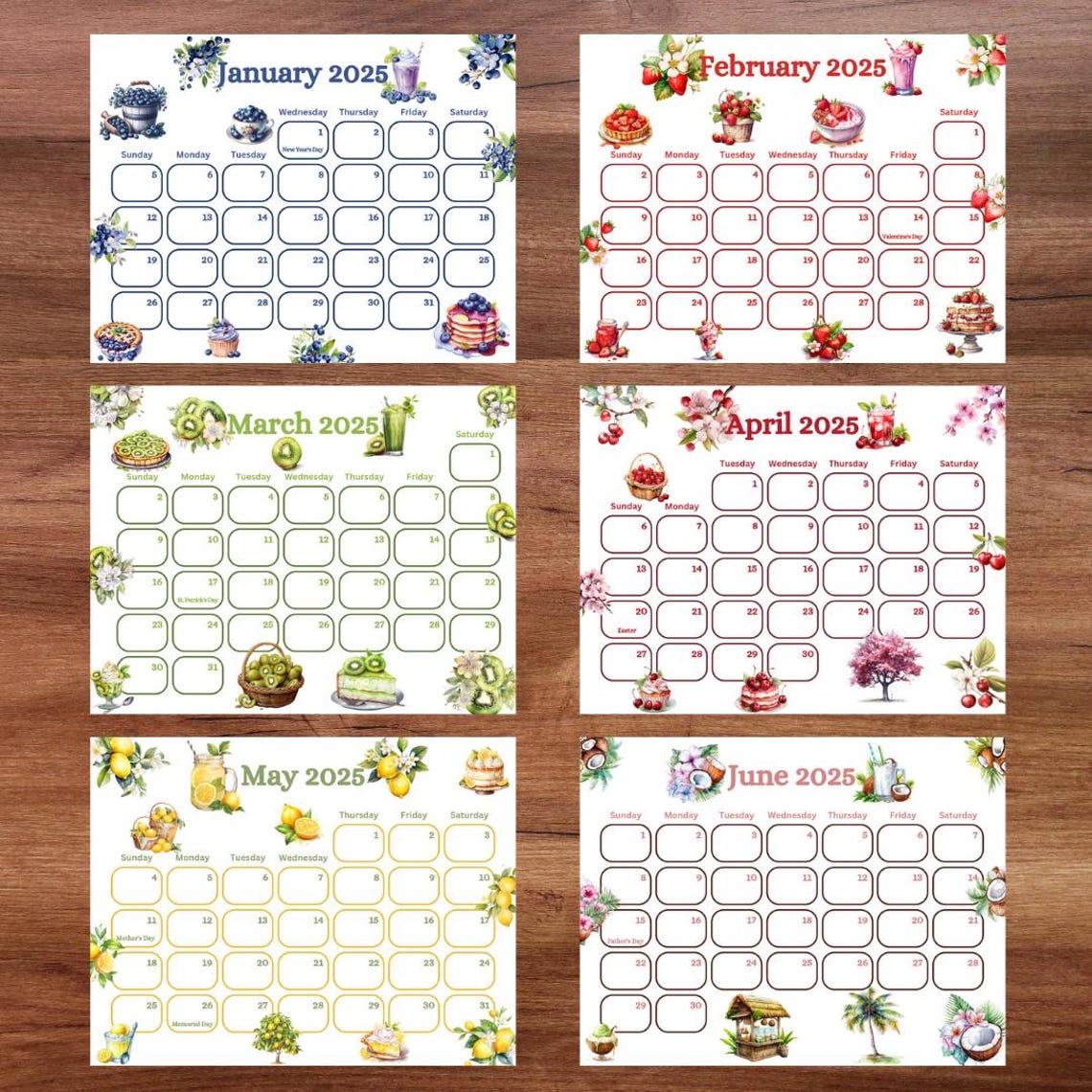 Fruit Calendars, Printable Calendar, 2025 Calendars, Watercolor ...
