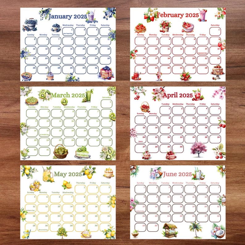 Fruit Calendars, Printable Calendar, 2025 Calendars, Watercolor ...