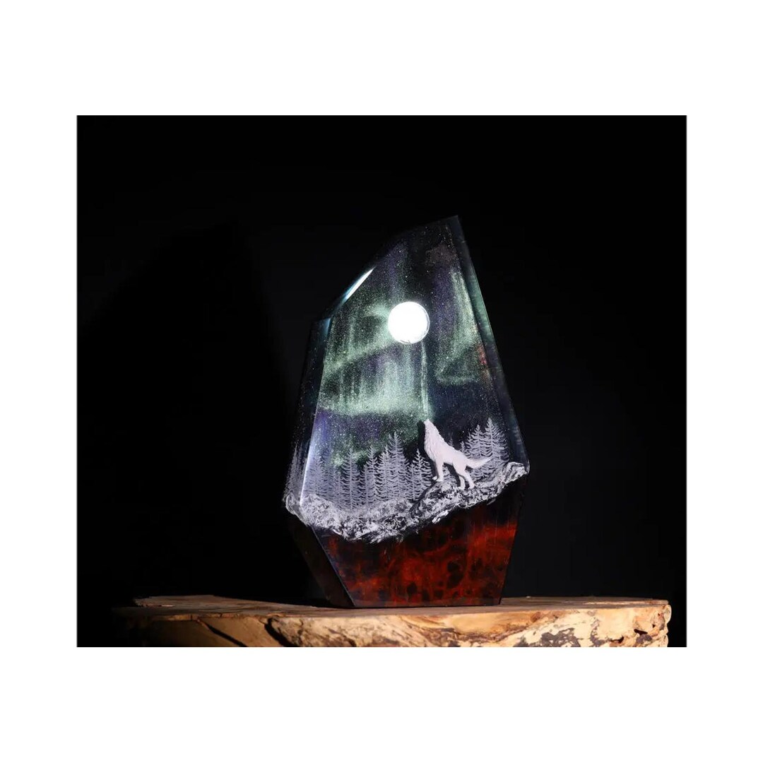 Aurora Borealis Lamp Howling Wolf Northern Lights Lamp Alaska Decor ...