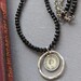Silver Coin Circle Necklace With Black Beaded Chain, Hammered Circle ...