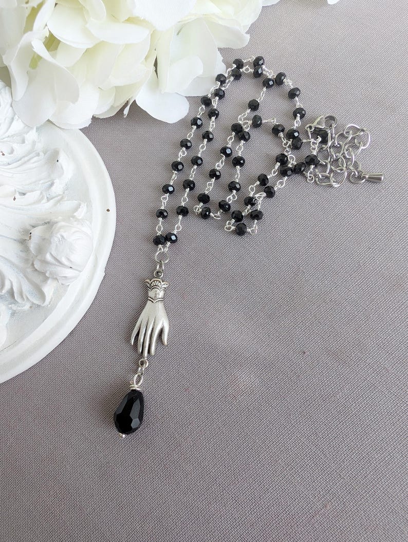 Victorian Hand Necklace, Gothic Jewelry, Black Goth Wedding, Retro ...
