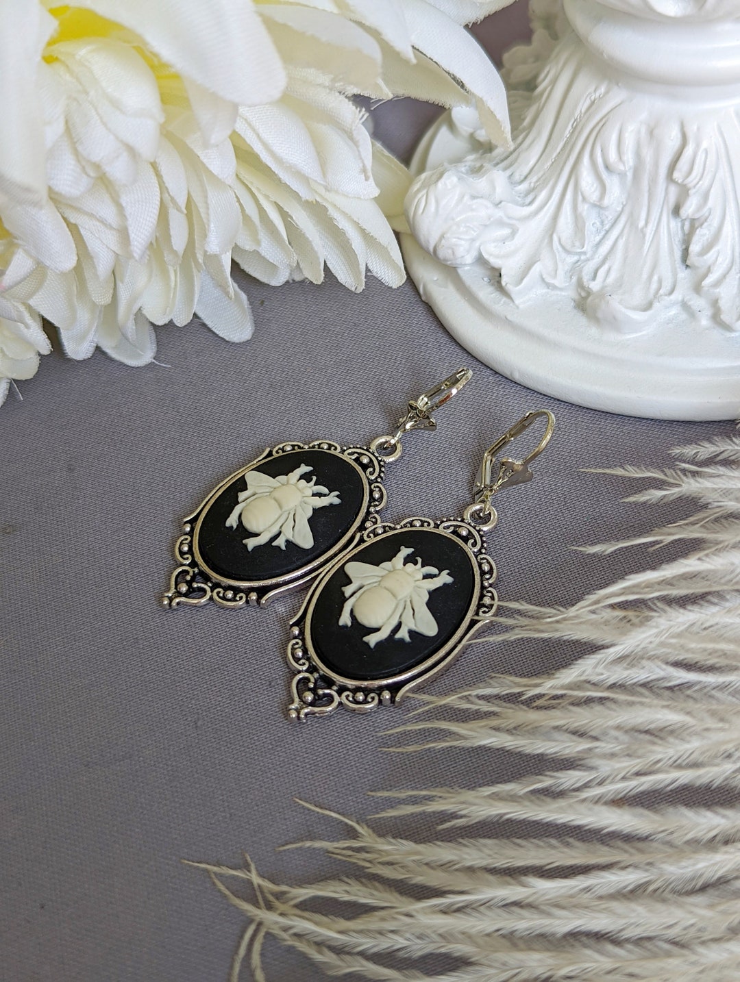 Bee Statement Earrings, Bee Cameo Earrings, Steampunk Jewelry, Dark ...