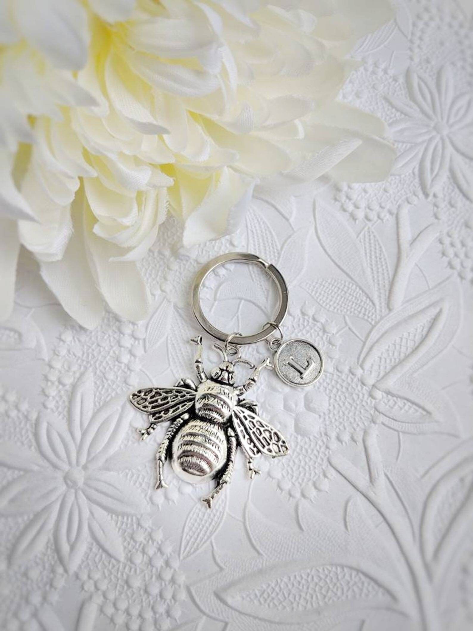 Bee Keychain Honeybee Key Ring Personalized Gift Initial - Etsy