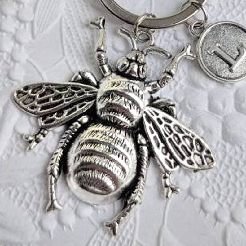 Bee Keychain Honeybee Key Ring Personalized Gift Initial | Etsy