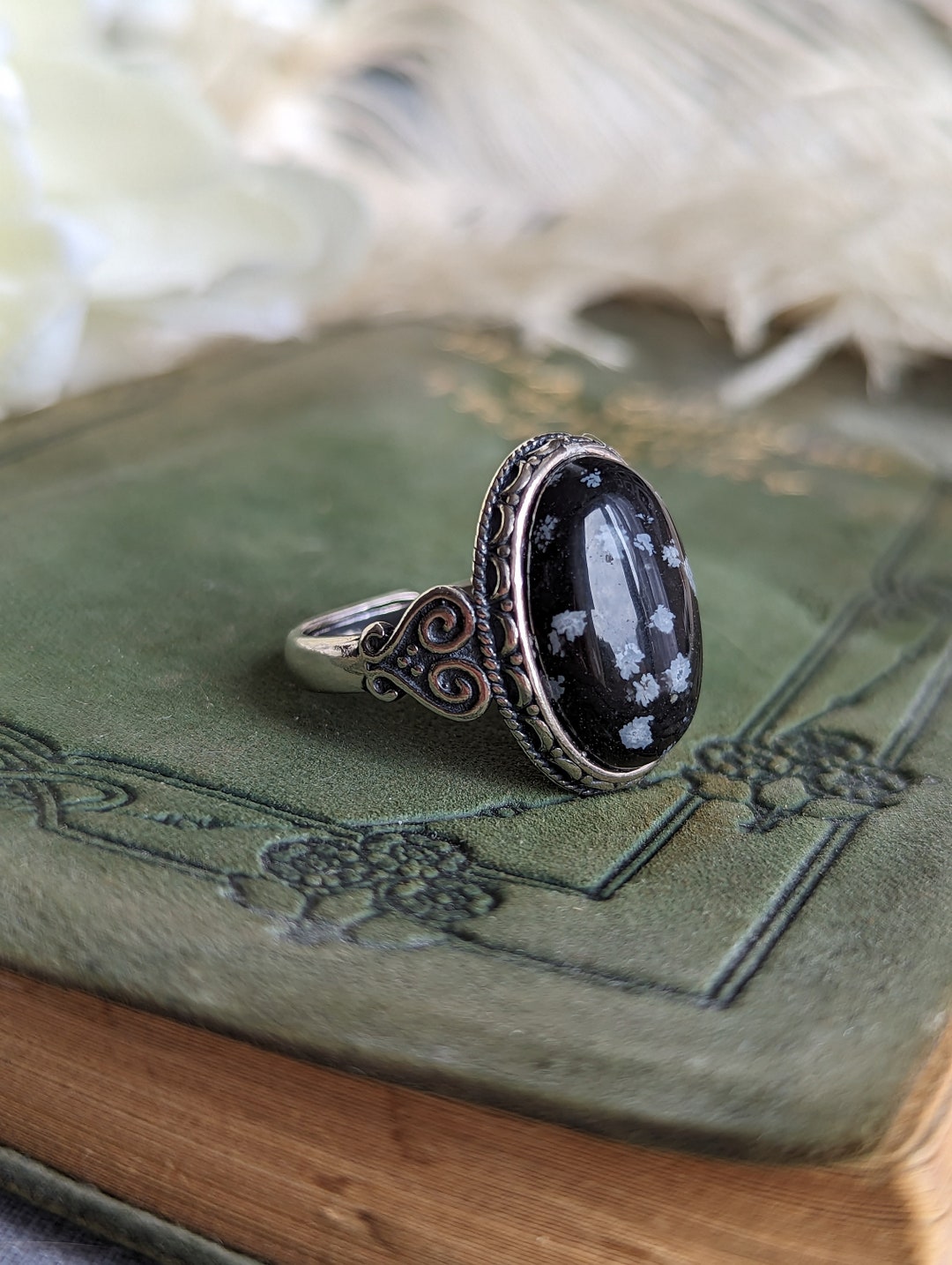 Snowflake Obsidian Ring Obsidian Ring 925 Sterling Silver - Etsy