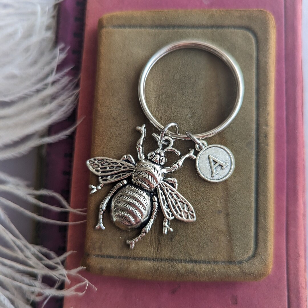 Bee Keychain, Honeybee Key Ring, Personalized Gift, Initial Key Chain ...