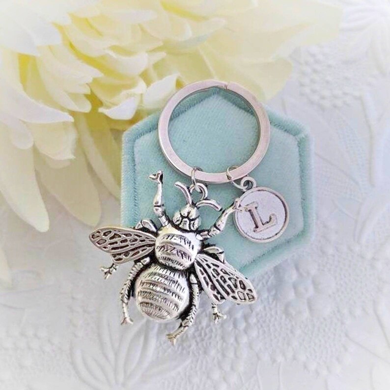 Bee Keychain Honeybee Key Ring Personalized Gift Initial - Etsy