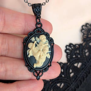Gothic Cherub Cameo Necklace: Ornate Black Vintage Style Pendant - Etsy