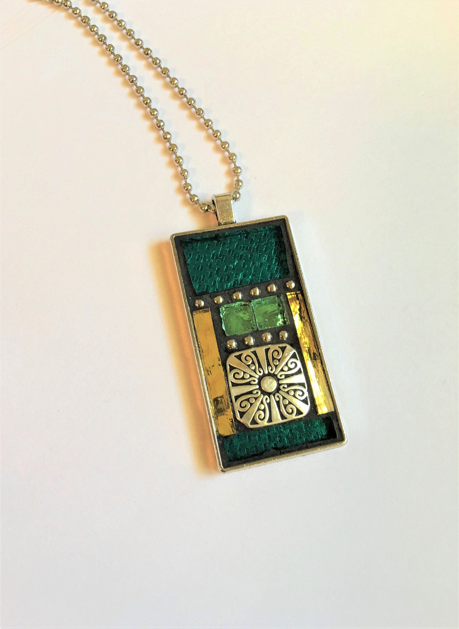 Turquoise & Gold Pendant Necklace Mosaic Pendant Necklace Mosaic ...