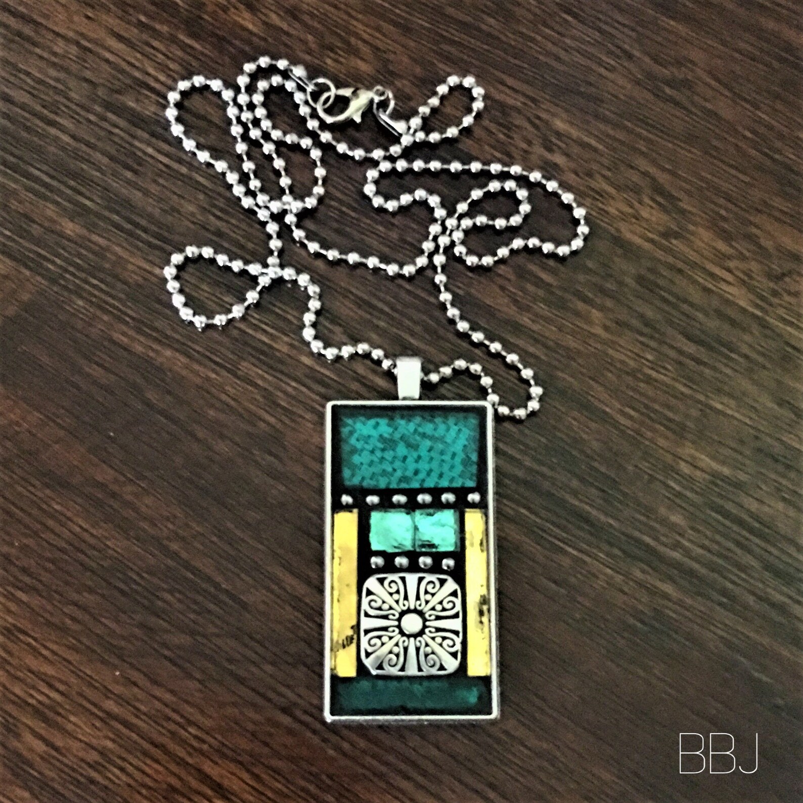 Turquoise & Gold Pendant Necklace - Mosaic Pendant Necklace - Mosaic ...