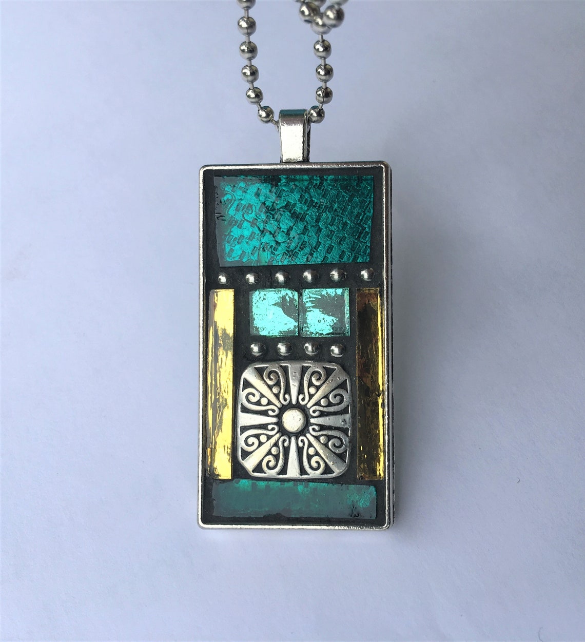 Turquoise & Gold Pendant Necklace Mosaic Pendant Necklace Mosaic ...
