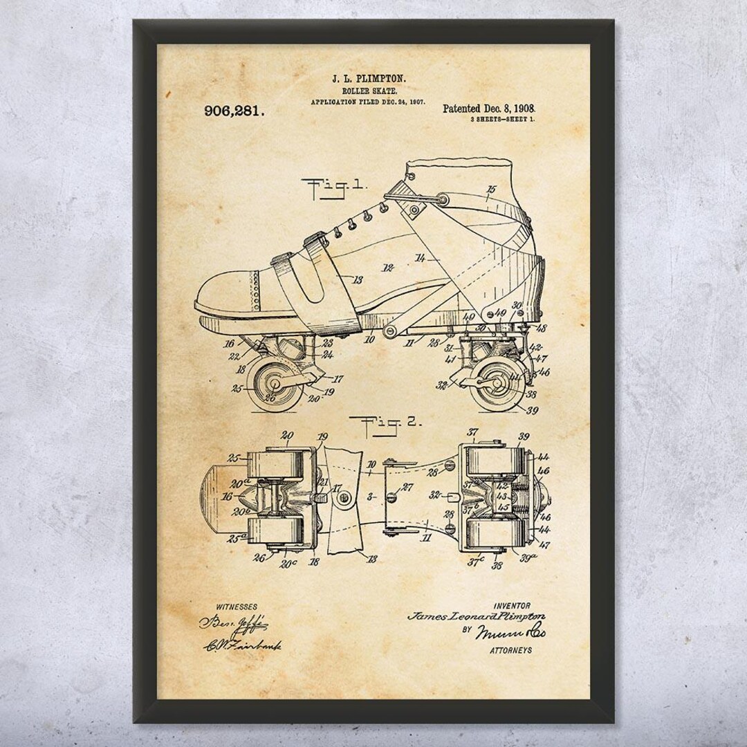 Roller Skate Patent Wall Art | Poster, Canvas or Framed | Roller Skate ...