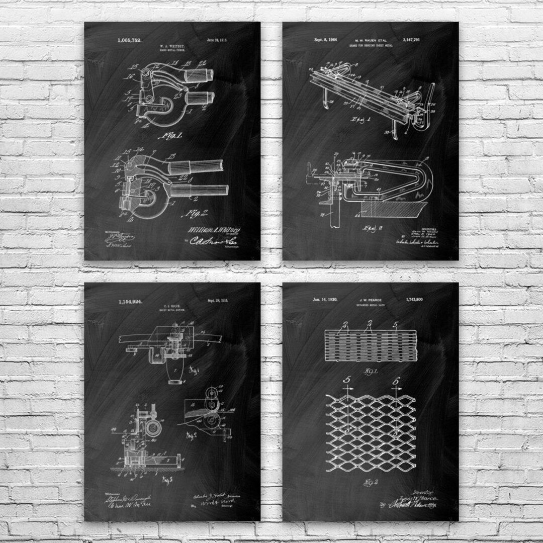 Metal Working Patent Wall Art Set of 4 | Poster, Canvas or Framed ...