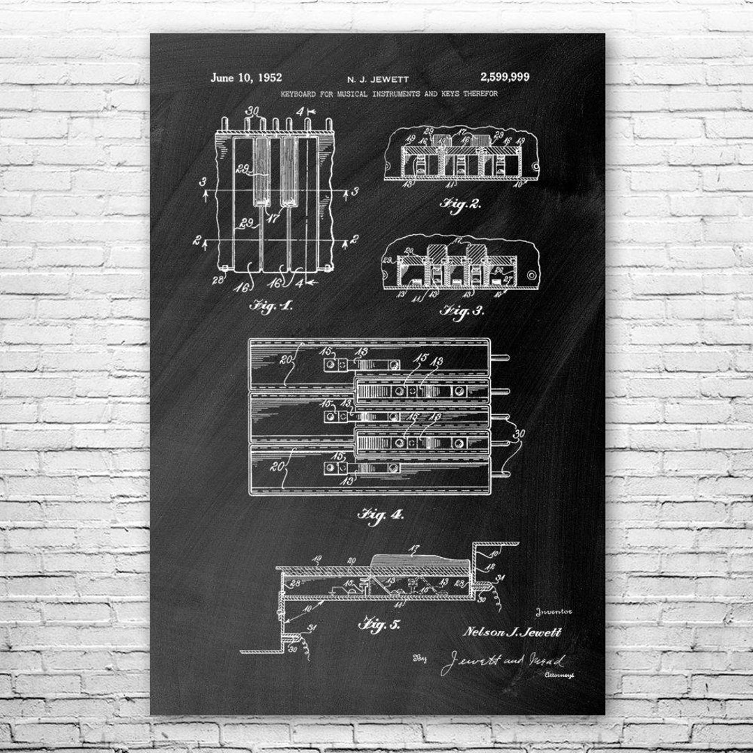 Piano Keys Patent Print Poster, Music Room Decor, Piano Art, Musician ...