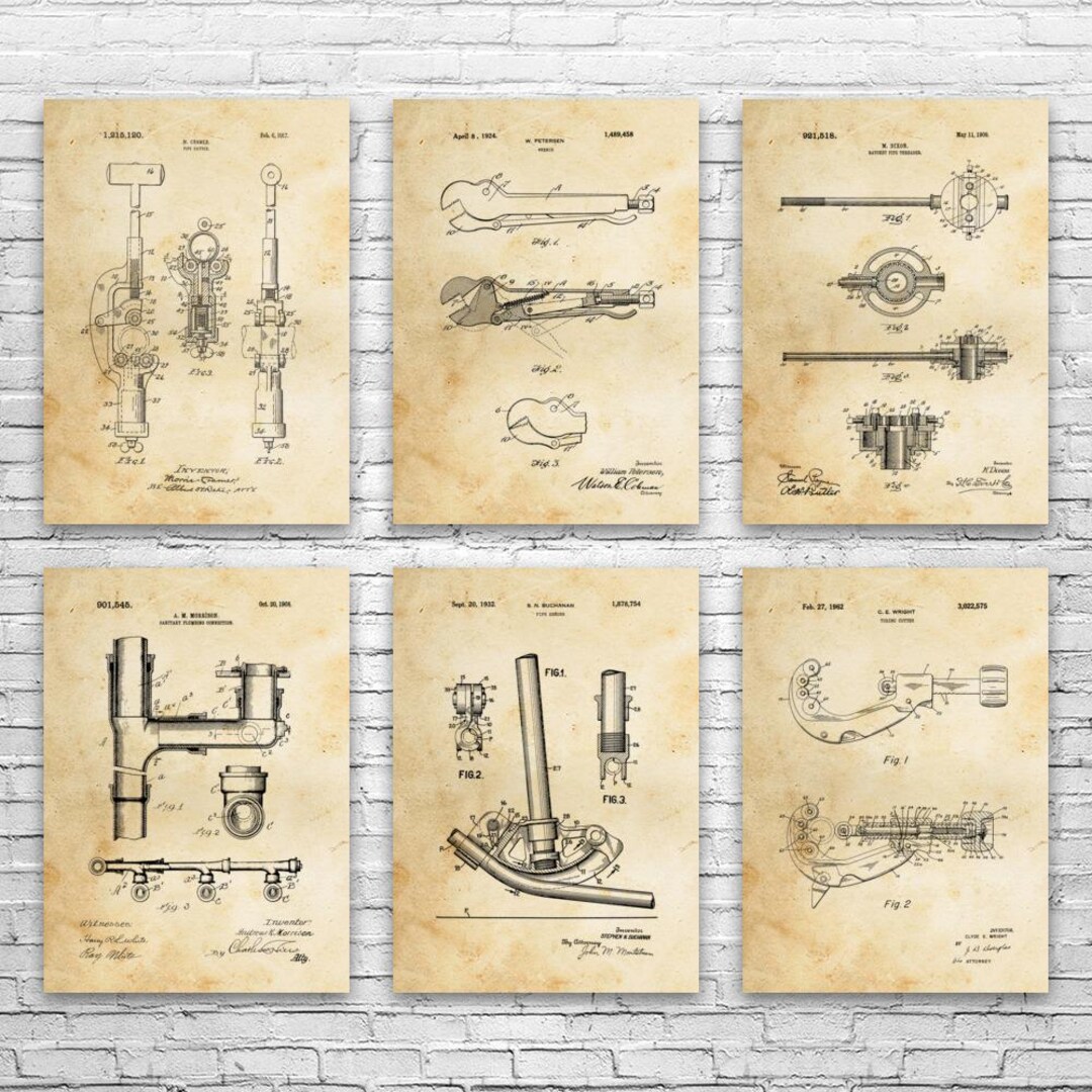 Pipefitting Patent Wall Art Set of 6 | Poster, Canvas or Framed ...