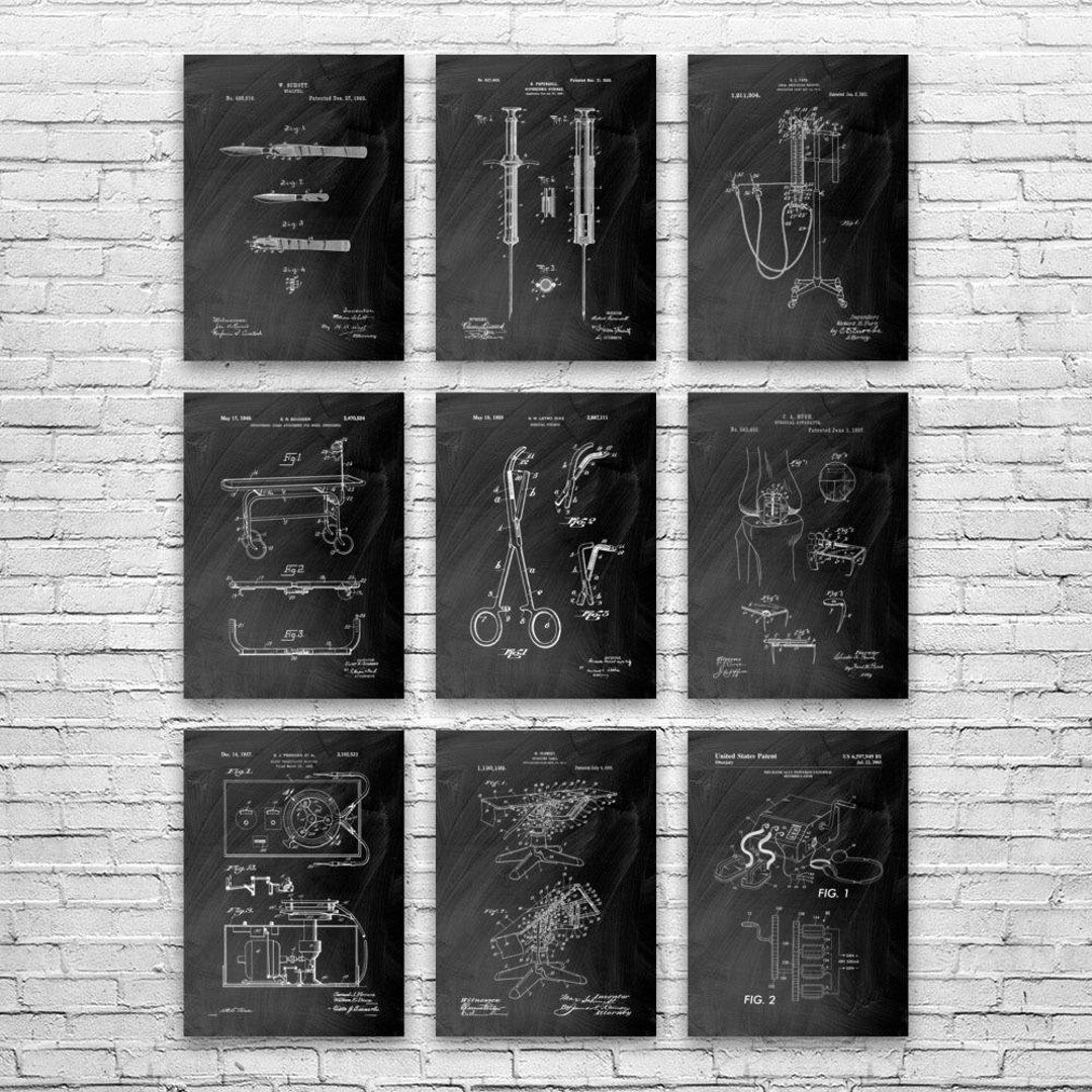 Surgical Patent Posters Set of 9, Medical Blueprint, Doctors Office Art, Nurse Gift, Hospital ...