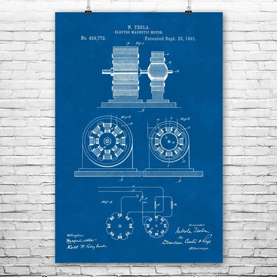 Nikola Tesla Magnetic Motor Poster Print Nikola Tesla Art | Etsy