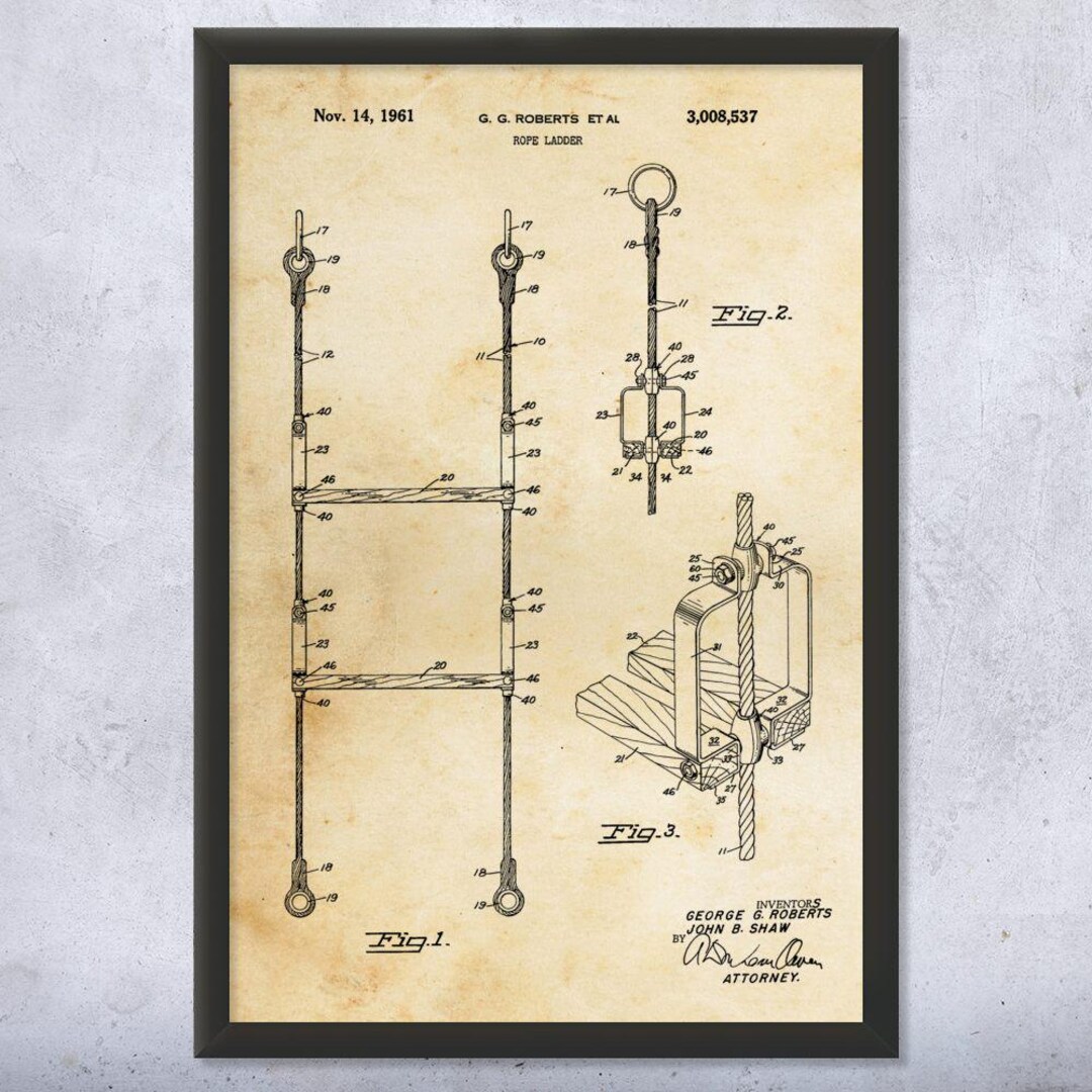 Rope Ladder Patent Wall Art | Poster, Canvas or Framed | Fireman Gifts ...