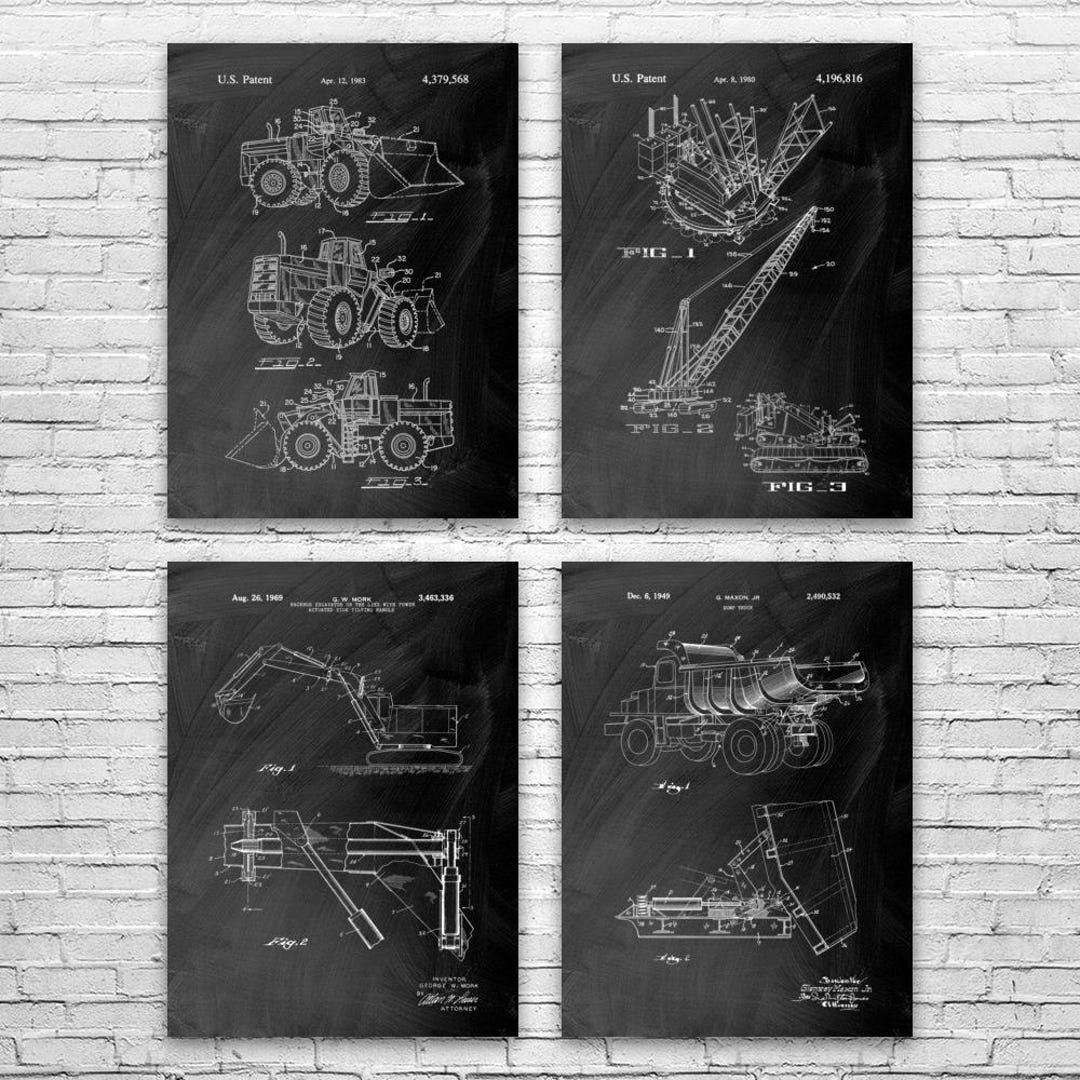 Heavy Machinery Patent Wall Art Set of 4 | Poster, Canvas or Framed ...