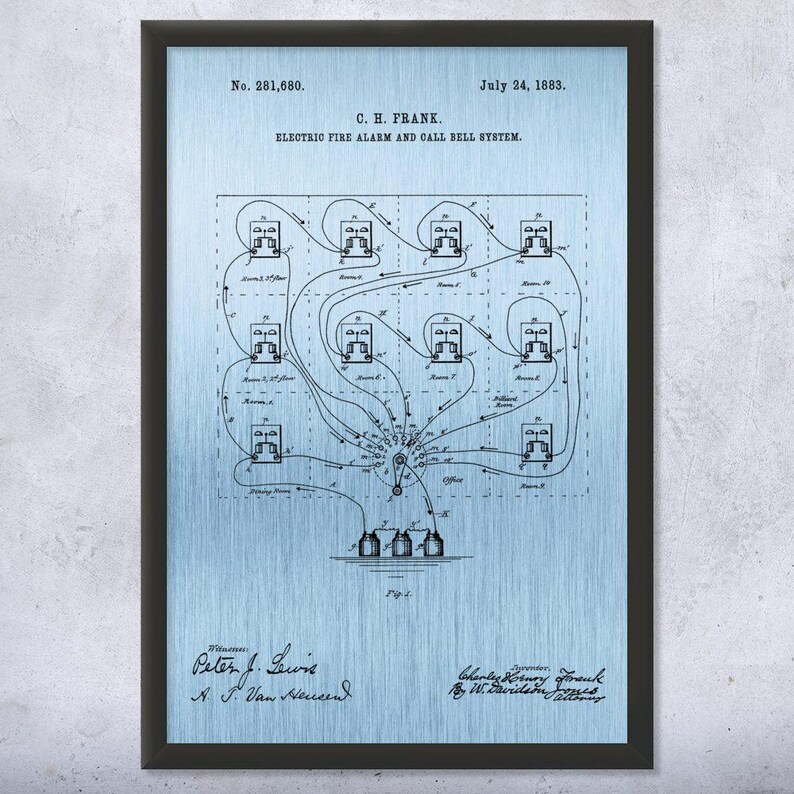 Fire Alarm System Patent Art Print: Bell Hanger Gift, Alarm Installer ...