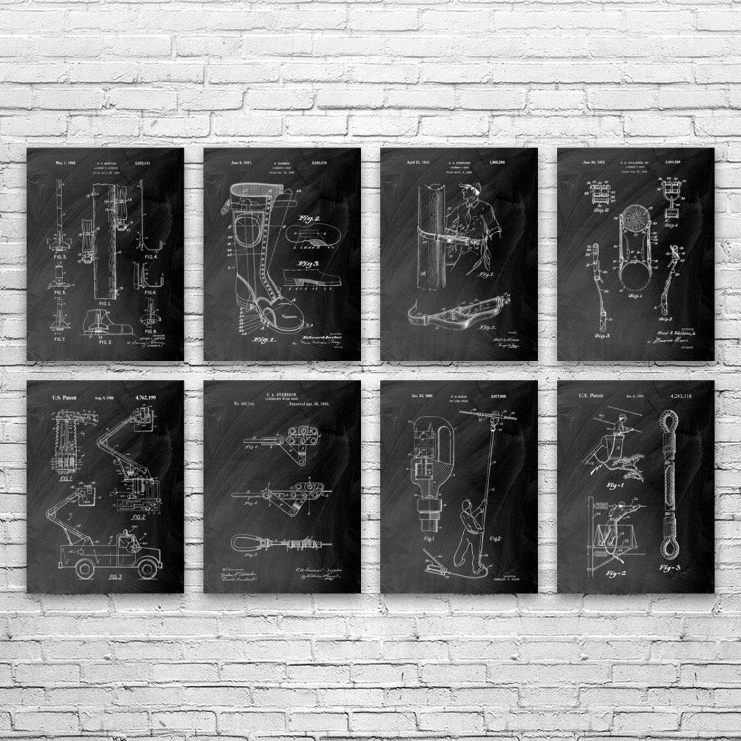 Lineman Patent Prints Set of 8, Powerline Tech, Lineman Gifts ...