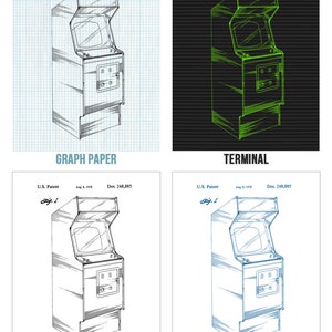 Arcade Patent Posters Set of 4, Arcade Blueprint, Video Game Art, Game ...