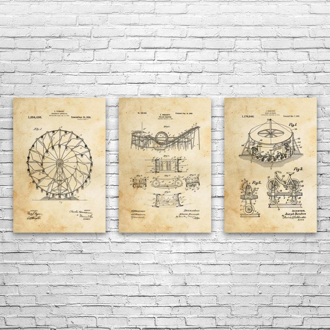 Carnival Patent Wall Art Set of 3 | Poster, Canvas or Framed | Carnival ...