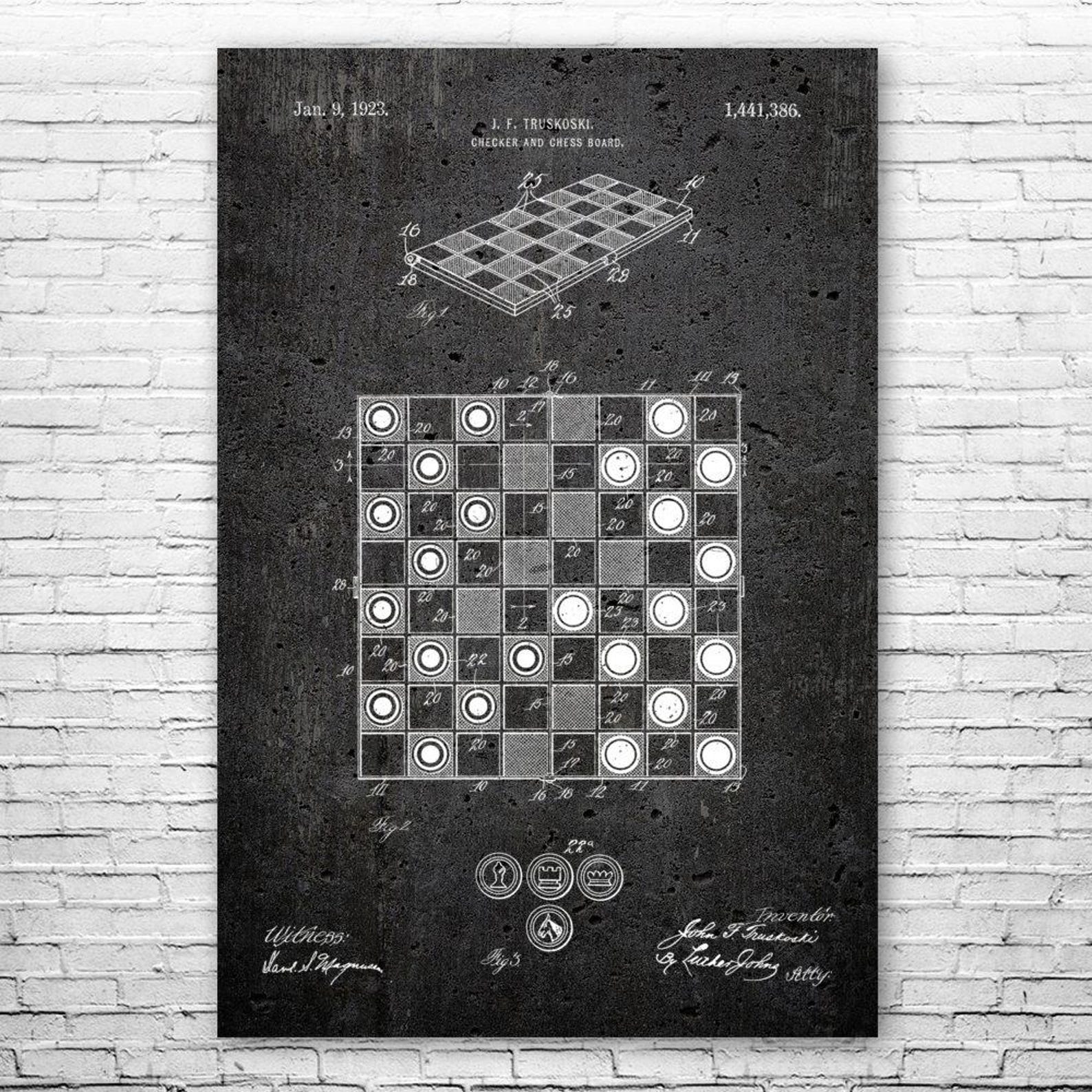 Checkers Board Poster Print, Chess Player Gift, Gaming Decor, Chess ...