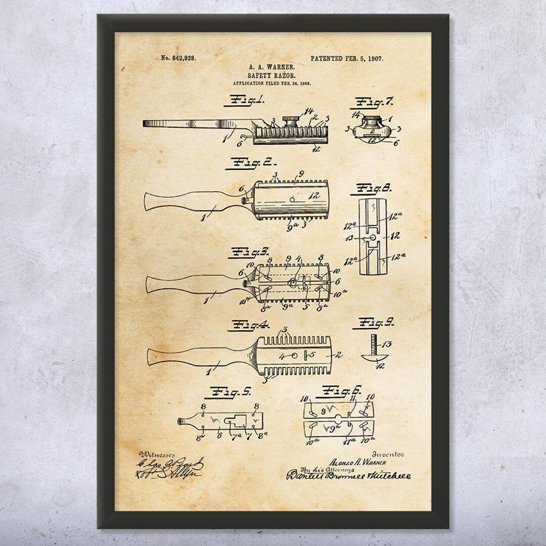 Shaving Safety Razor Patent Wall Art | Poster, Canvas or Framed ...