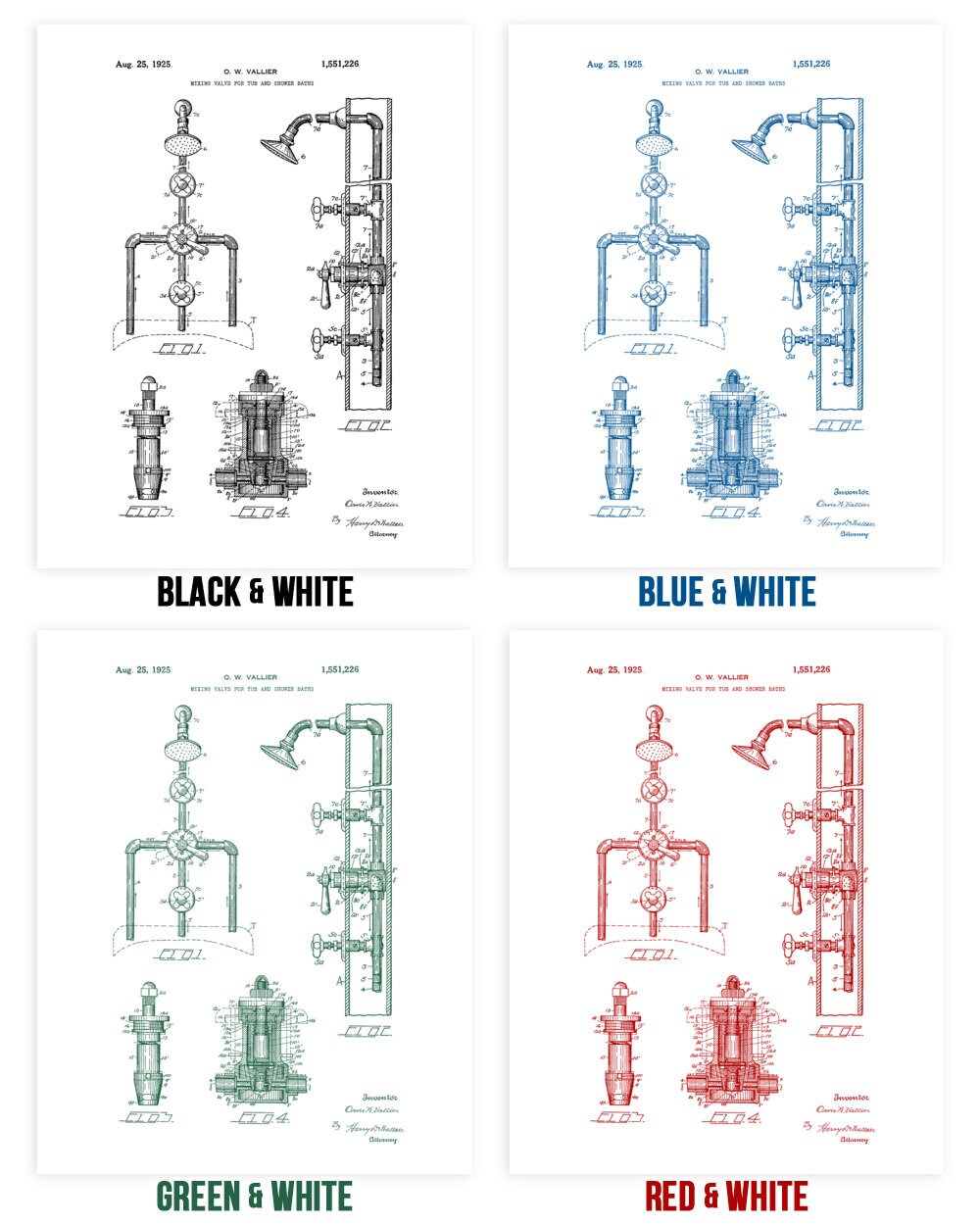 Shower Faucet Valves Poster Print Plumber Gift Restroom Wall | Etsy