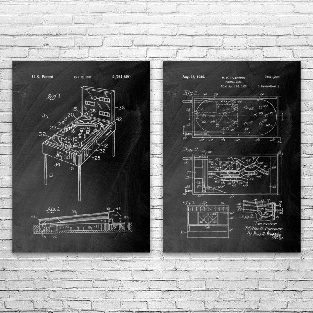 Pinball Patent Prints Set of 2, Pinball Gift, Arcade Decor, Gamer Gift ...