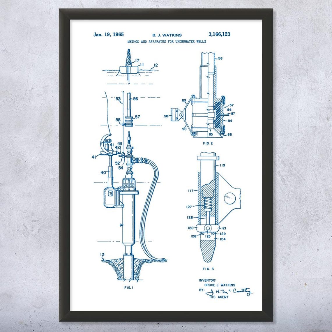 Underwater Wellhead Patent Art Print: Roughneck Gift, Well Head ...
