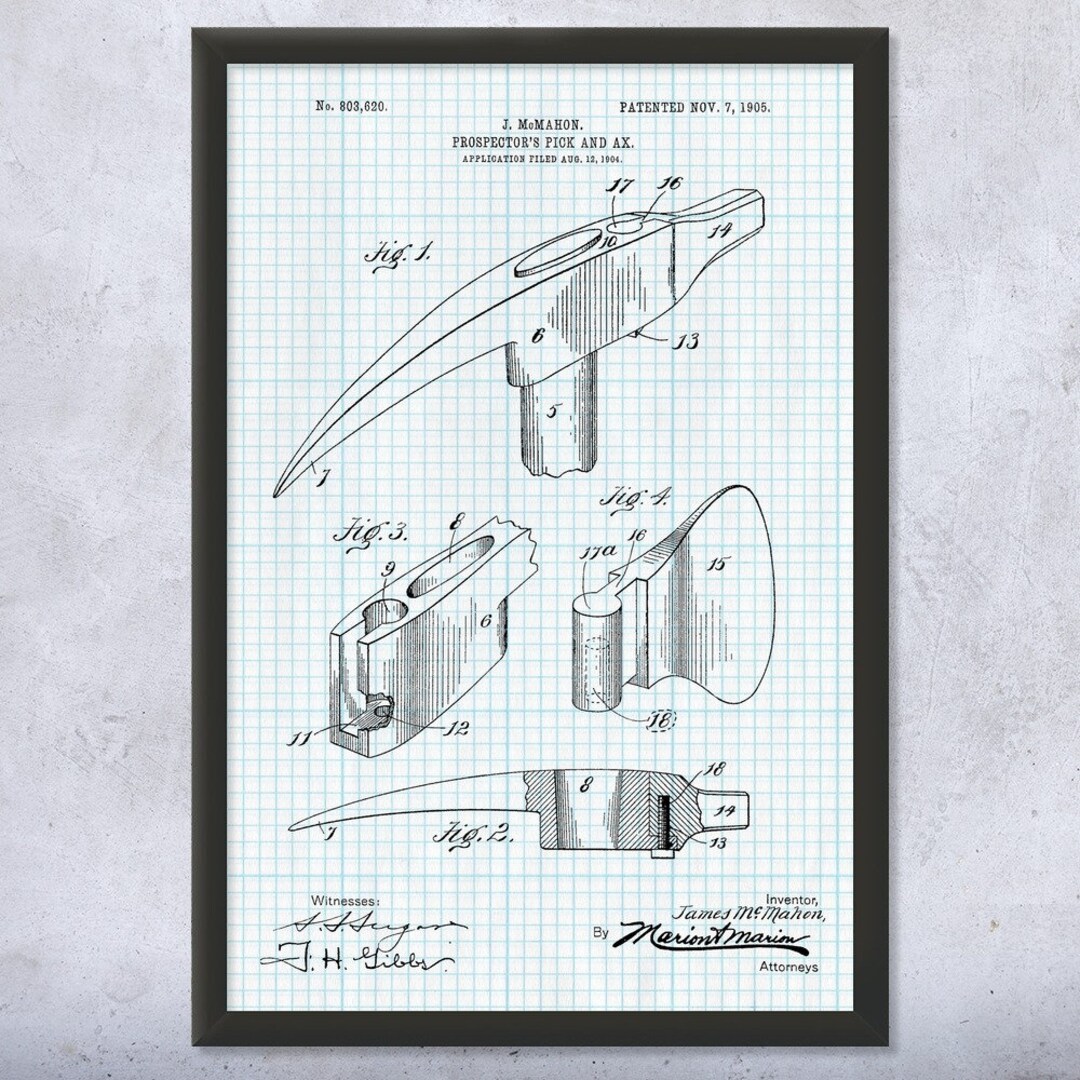 Framed Pickaxe Wall Art Print Mining Decor Gold Prospector - Etsy