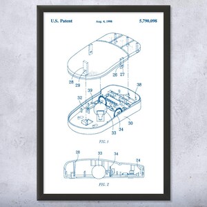 Computer Mouse Patent Wall Art | Poster, Canvas or Framed | Computer ...