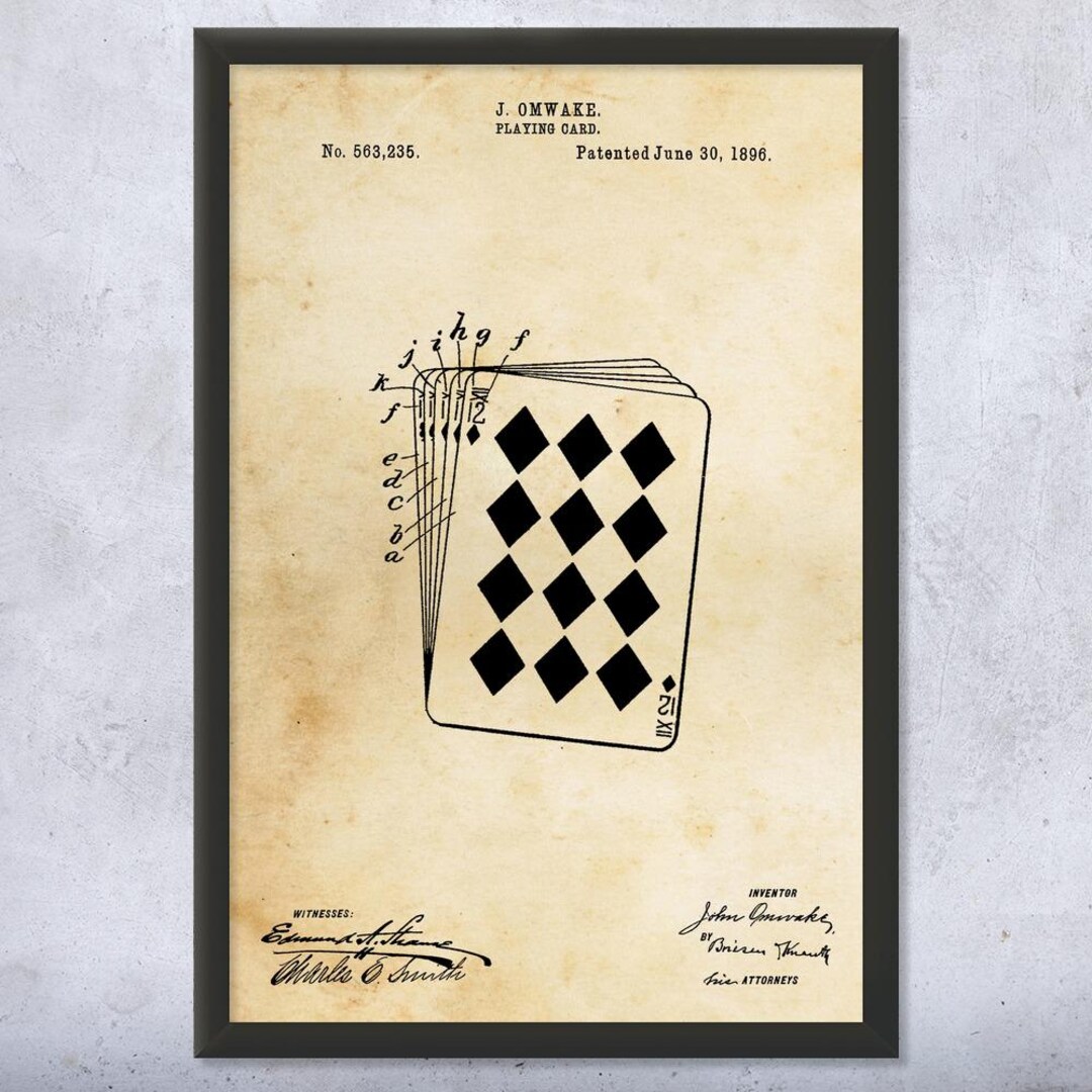 Playing Cards Patent Wall Art | Poster, Canvas or Framed | Cards Decor ...
