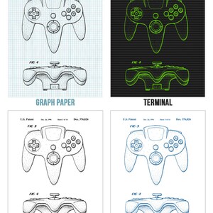 Framed N64 Controller Wall Art Print, Video Game Gift, Blueprint, N64 ...