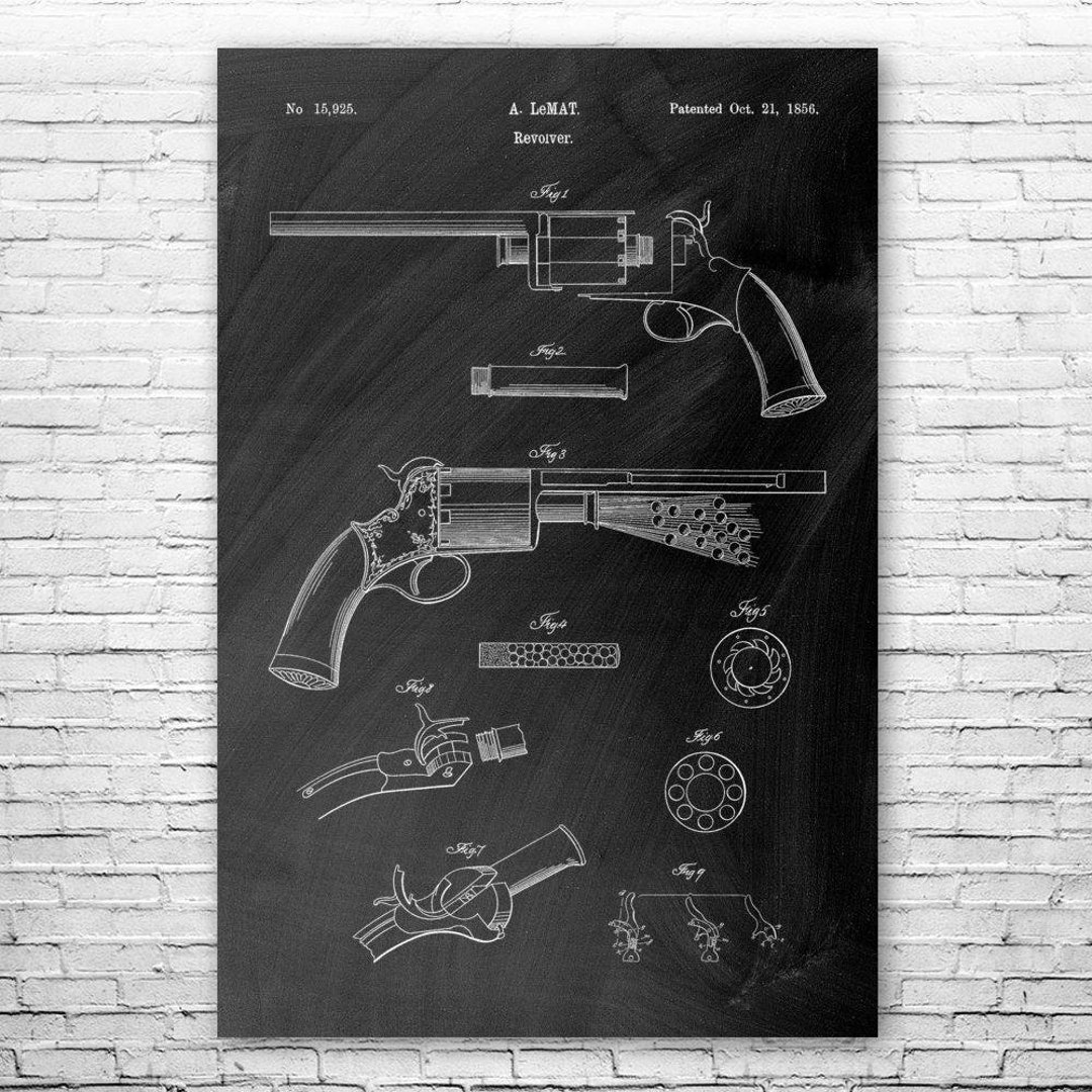 Lemat Revolver Poster Print, Gun Collector Gift, Vintage Revolver, Gun ...