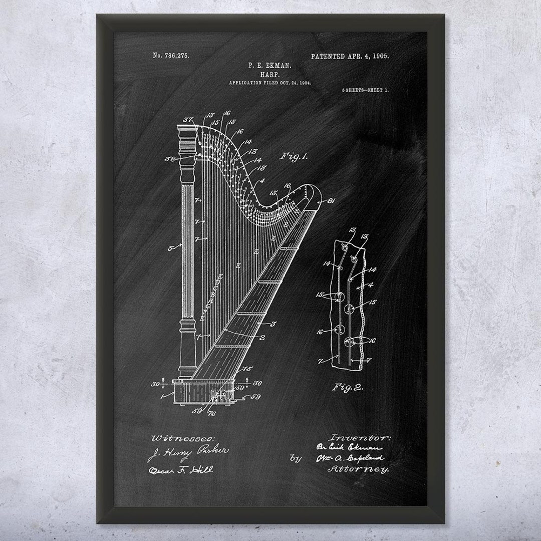 Framed Harp Wall Art Print Music Class Decor Harpist Gift - Etsy