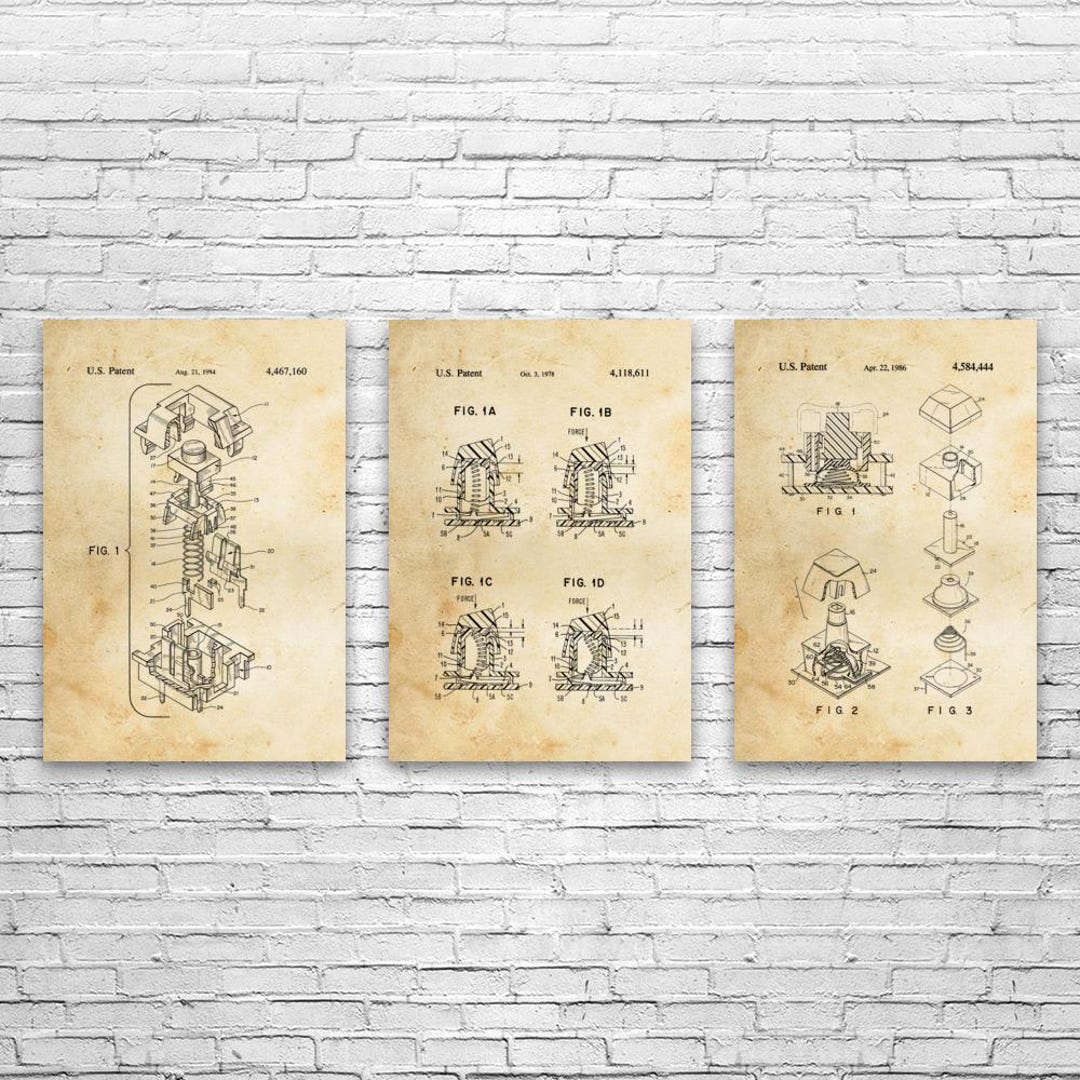 Mechanical Keyboard Patent Wall Art Set of 3 | Poster, Canvas or Framed ...